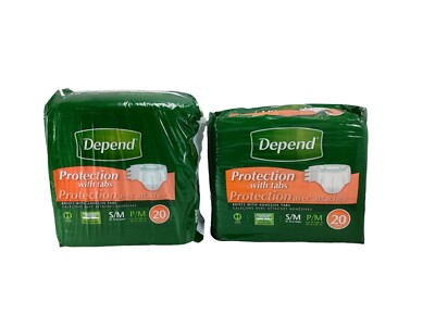 Depend Protection Tabs Unisex Adult S/M Incontinence Pants 2 Pack Of 20 ...