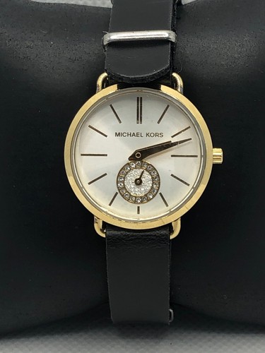 Michael Kors MK2734 Women's Black Leather Analog Silver Dial Quartz ...