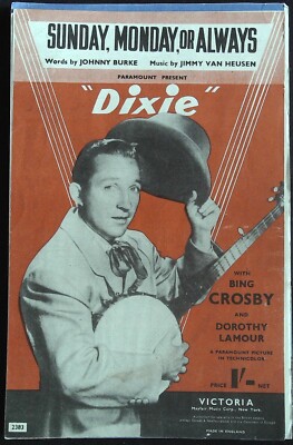 Dixie British Sheet Music 1943 Bing Crosby! | eBay