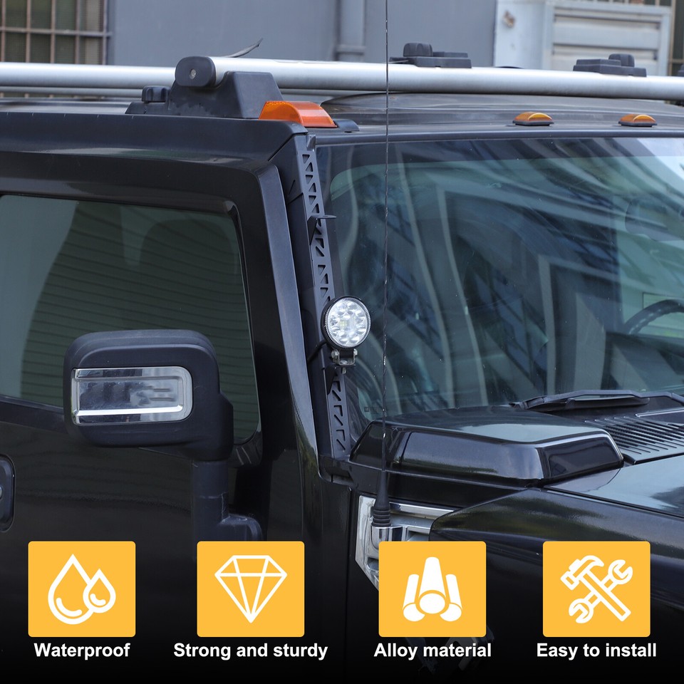 Black Steel A-Pillar LED Light Bar Mount Bracket For Hummer H2 2003 ...
