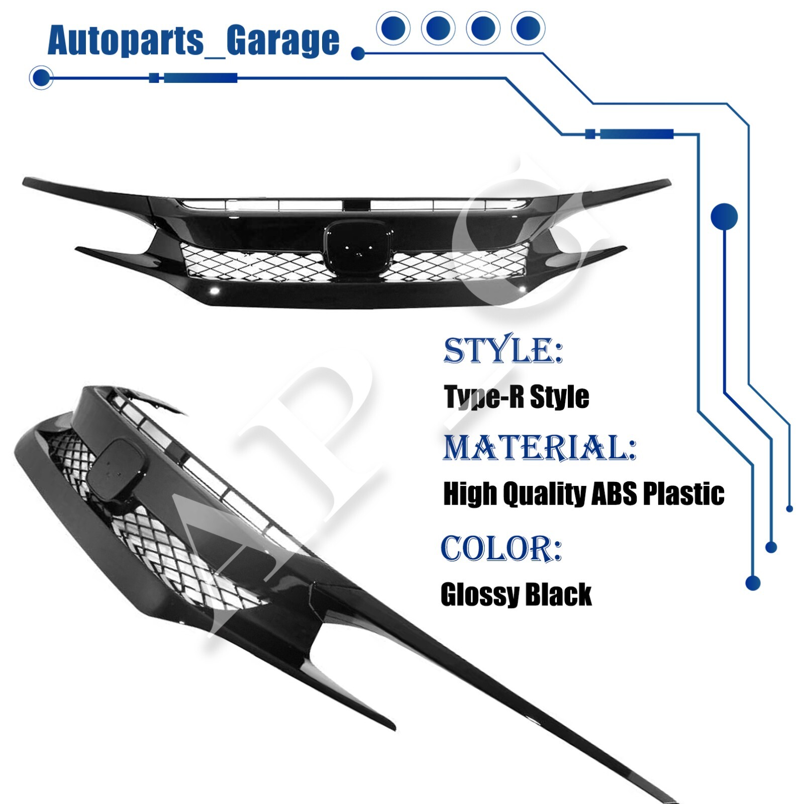 For 2016-2018 Honda Civic Front Grille Type R Style Hood Grill ...