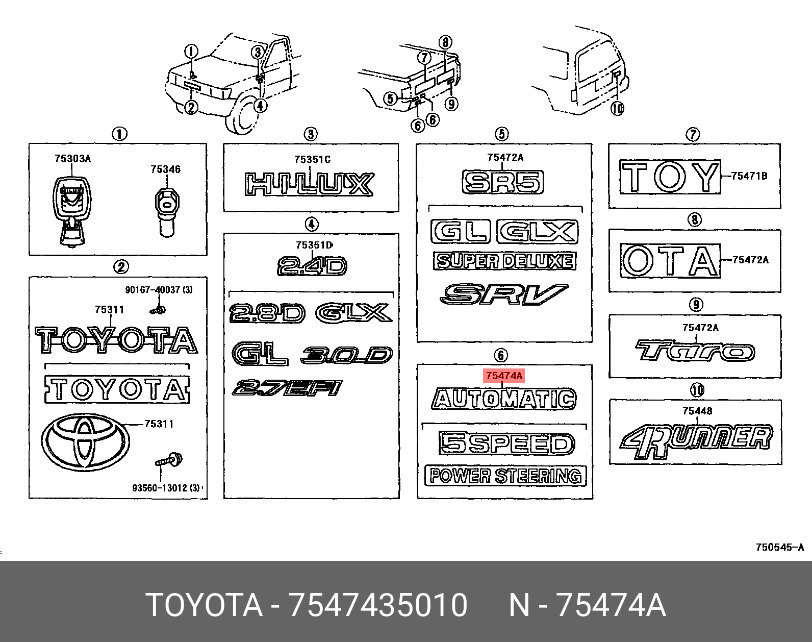 Genuine OE emblem, 7547435010 for TOYOTA 75474-35010 | eBay