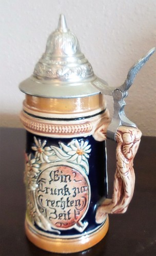 Authentic German Ceramic Stein With Ornate Metal Lid Small | eBay