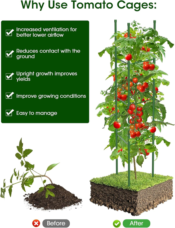 Tomato Cage, 3Pack 51.2Inch Tall Tomato Trellis Triangle Tomato Cages ...
