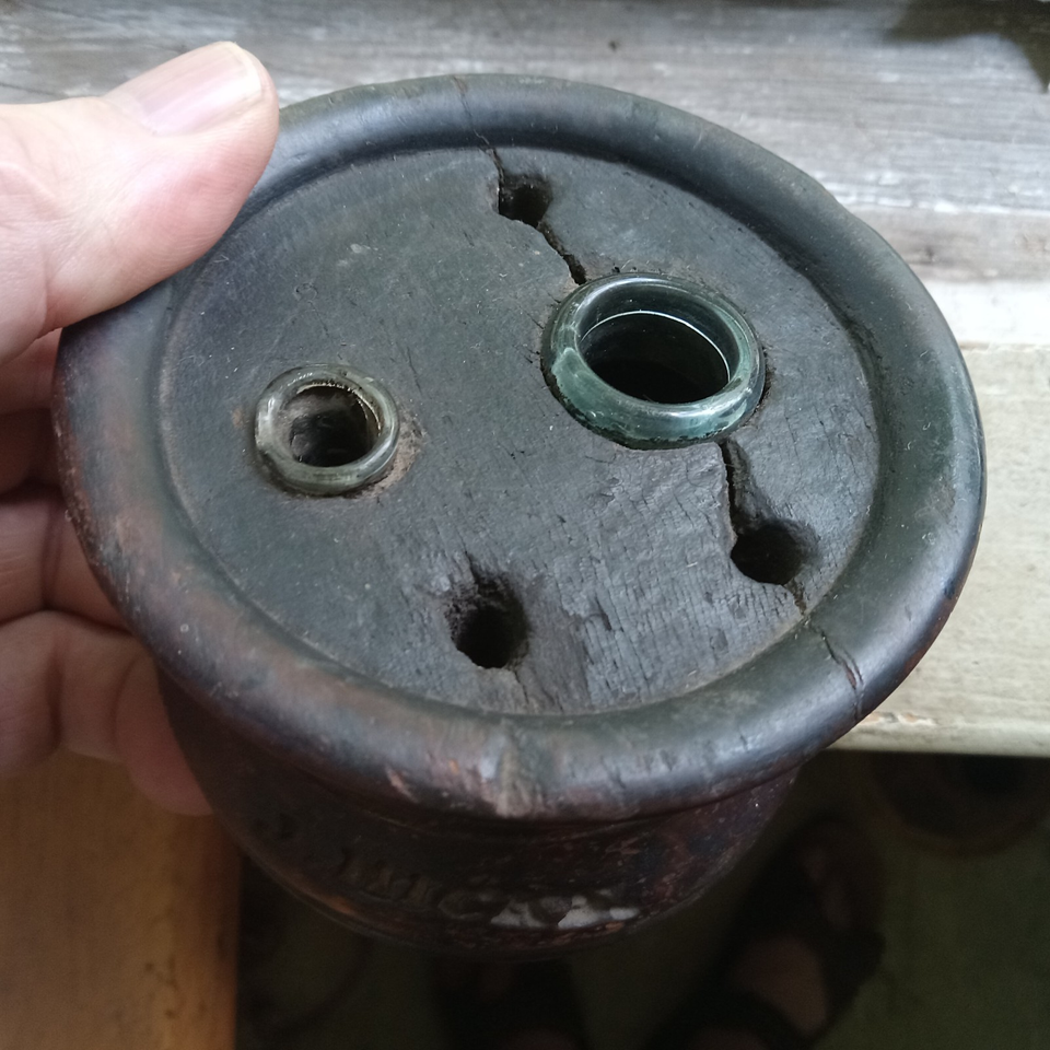 1830s J.HICKS NEW ENGLAND DOUBLE INKWELL 2 OPEN PONTIL BOTTLES ENCASED ...