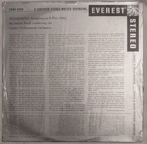 Everest SDBR 3008 lp Hindemith SYMPHONY IN E-FLAT Boult STEREO silverback SHRINK | eBay