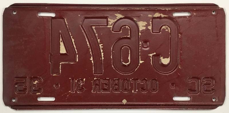 South Carolina 1935 Taxi License Plate C-674 Nice Condition Low Number ...