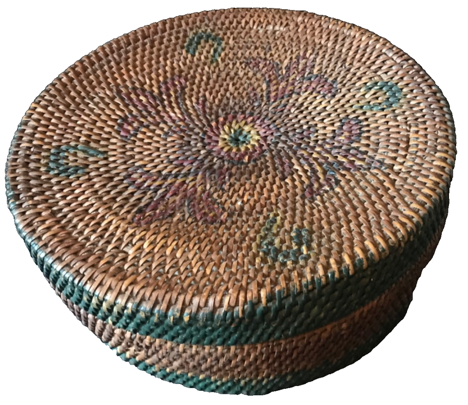 SEWING BASKET ANTIQUE SALLY PATCHIN STYLE RATTAN Multi-Color ART DECO ...
