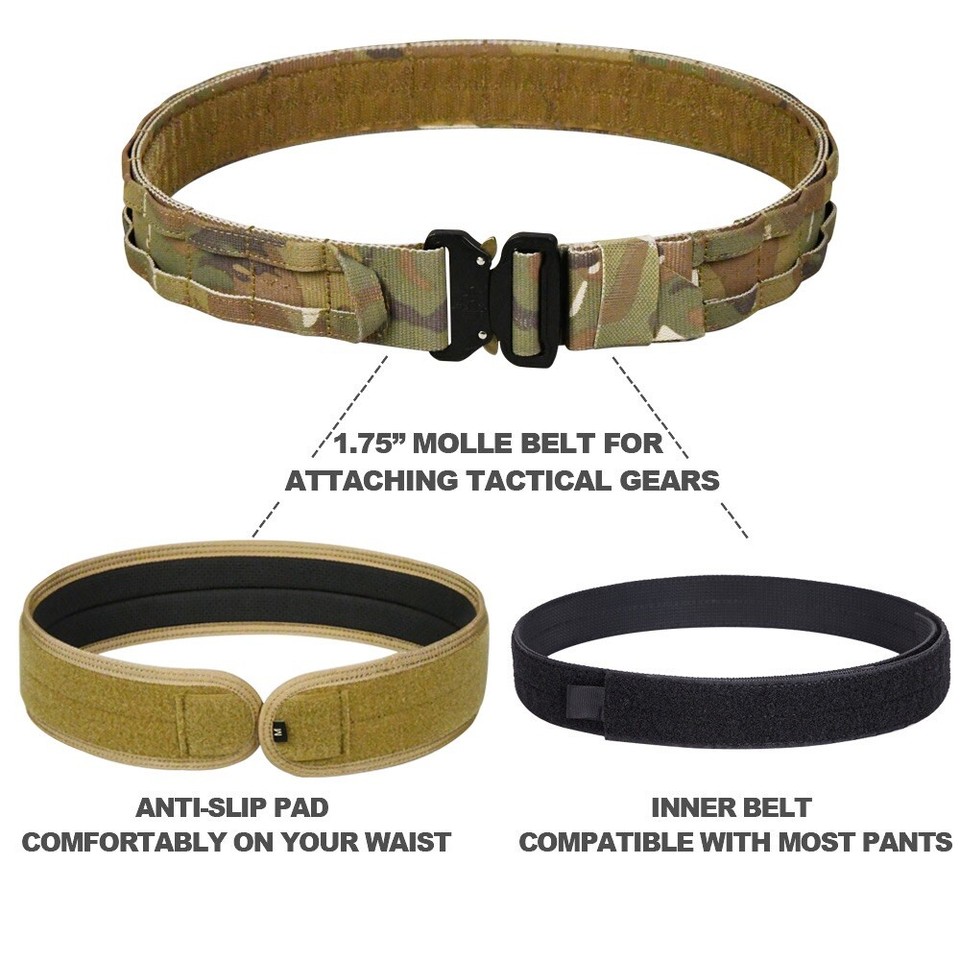 MUCTAC Tactical MOLLE Belt Multicam w/ 2 Inner Belts – Anti-Slip ...