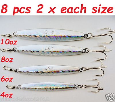 8 pcs Diamond Jigs Holographic Saltwater Fishing Lures 2 x (10oz,8oz ...