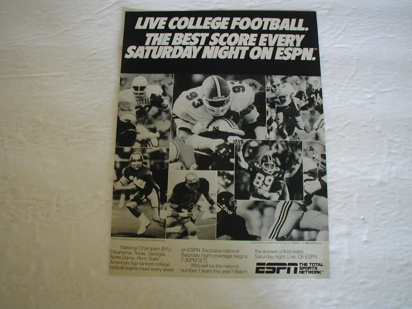 VINTAGE 1980S ESPN COLLEGE FOOTBALL AD RARE HTF L023 | eBay
