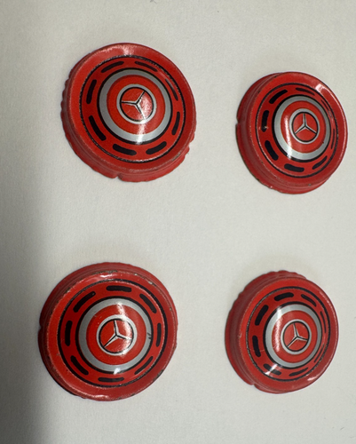 VINTAGE (4) MERCEDES BENZ, BANDI JAPAN, HUB CAPS TIN FRICTION LITHO ...