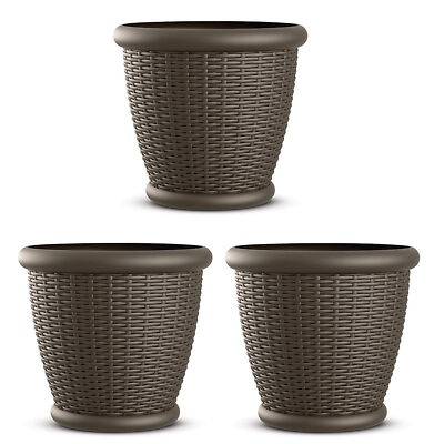 Suncast Willow 18" Plastic Decorative Wicker Patio Planter Pot, Java (3 ...