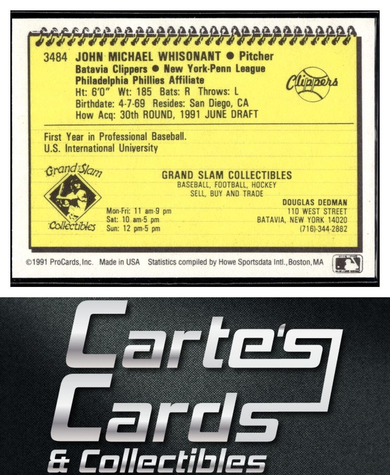 John Whisonant 1991 ProCards #3484 Batavia Clippers | eBay