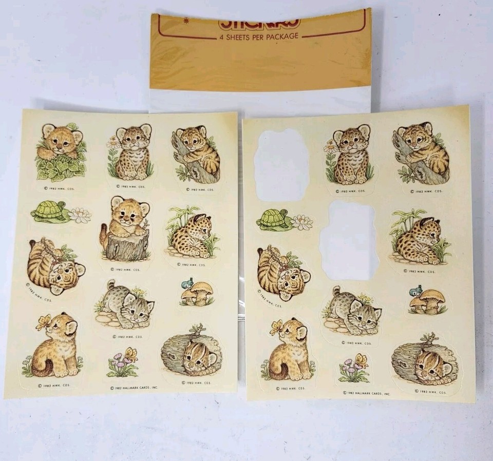 Hallmark Vintage 1982 Stickers Baby Animals Cheetah Jungle Cats Leopard ...