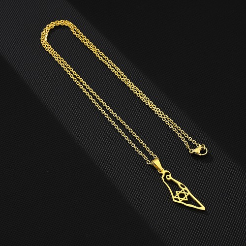 Ethnic Style Hollow Israel Map Pendant Stainless Steel Gold Color Chain ...