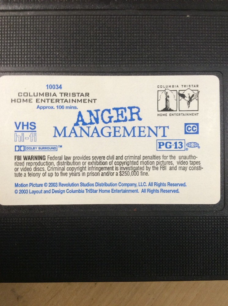 Anger Management Adam Sandler Jack Nicholson (2003, VHS) MediaGnuiaGnu ...