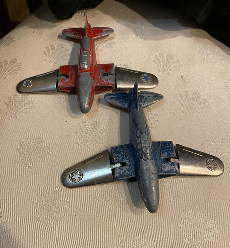 2 Vintage Hubley Kiddie Toy Military Airplane Model 430 Flapping Wings ...