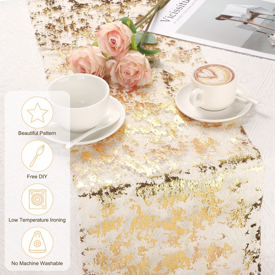 Gold Black Table Runner Roll 20" x 15Ft Sequin Foil Metallic Mesh Table ...