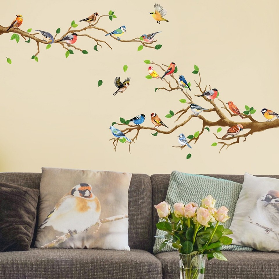 4 Sheets Branch Wall Stickers PVC Flying Birds Decal Room Decorative ...