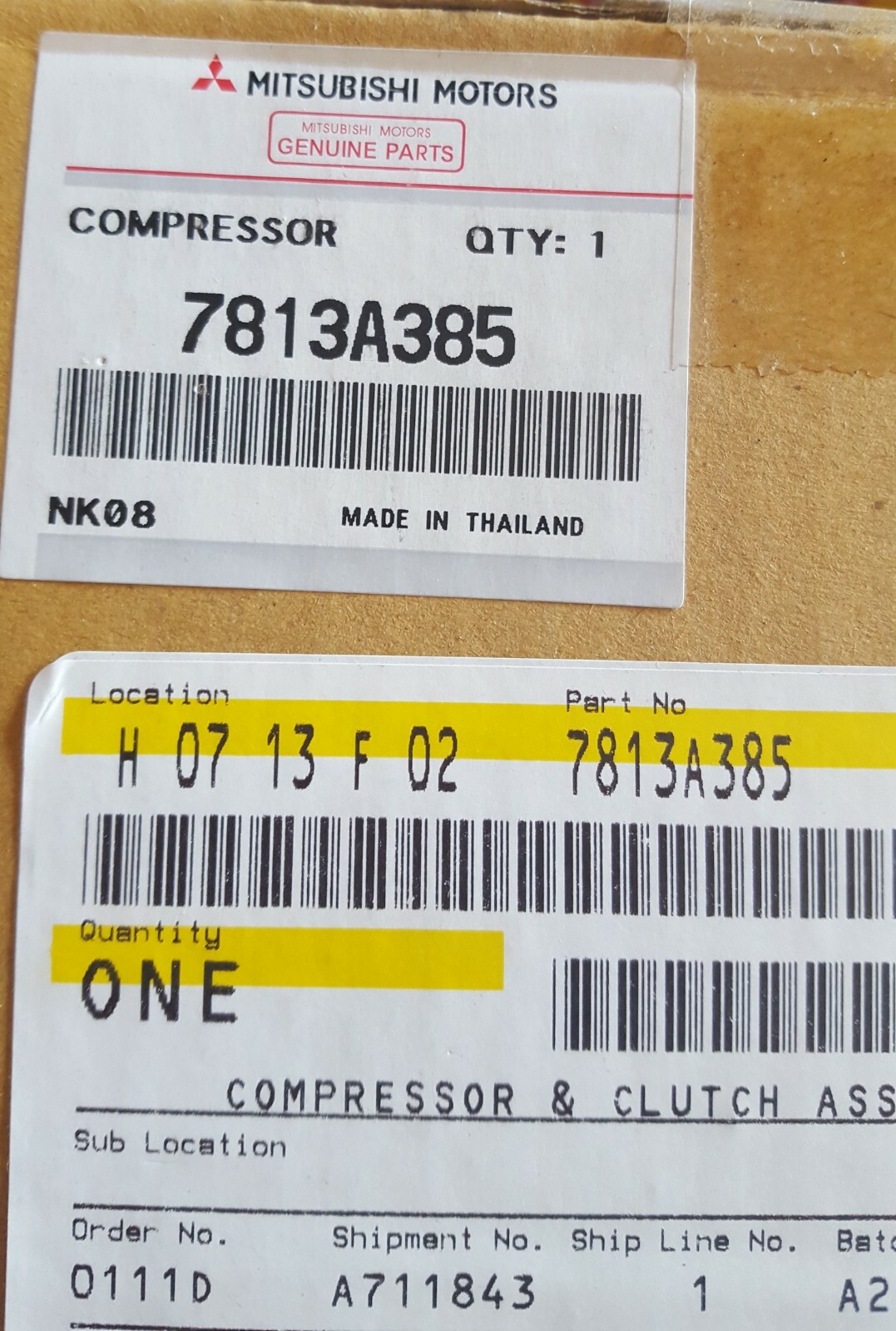 7813A385 Mitsubishi Compressor & clutch assy, a/c 7813A385, New Genuine ...