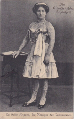 ORIGINAL VINTAGE Real Photo 1905s Young Ms. BELLA ANGORA TATTOOED Woman ...