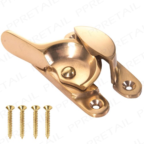 SOLID BRASS WINDOW FRAME FITCH FASTENER + SCREWS Turn Lock Fix Sash ...