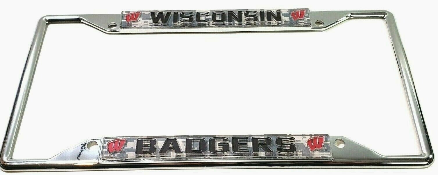 Wisconsin Badgers carbon Camo Laser Cut LICENSE PLATE frame Detail Loc ...