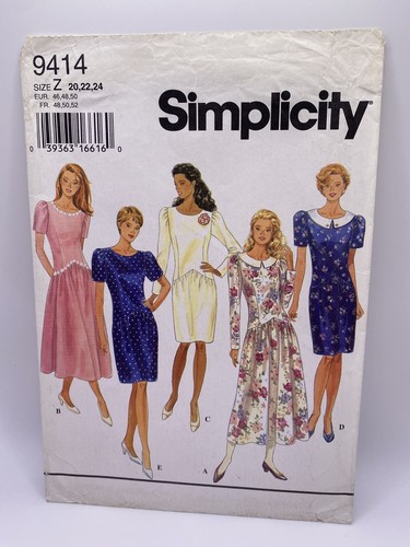 Simplicity 9414 Size Z 20 22-24 Vintage Style Dress Various Lengths | eBay