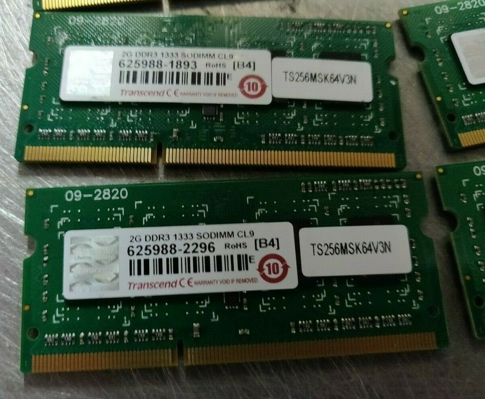 31x Transcend TS256MSK64V3N 2GB 1Rx8 DDR3 1333 SoDIMM CL9 Memory ...