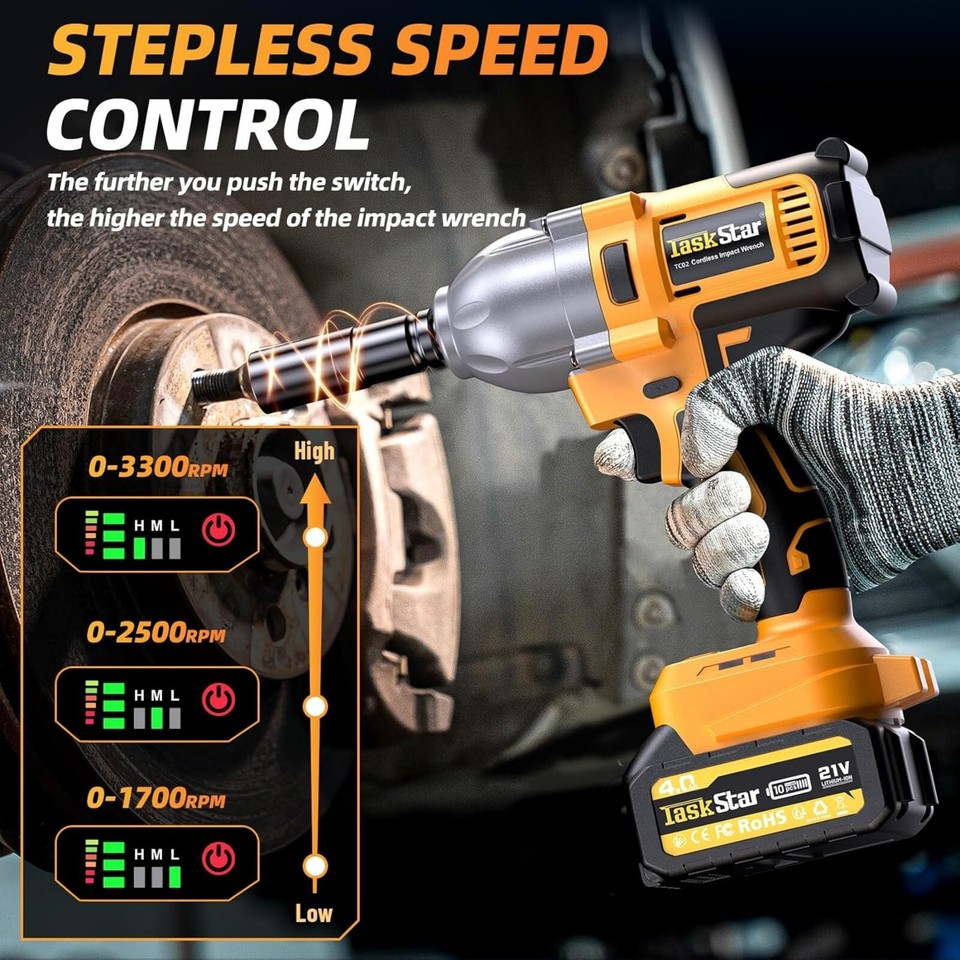 Cordless Impact Wrench 1/2'' 1200Nm Brushless 21V Electric Impact ...
