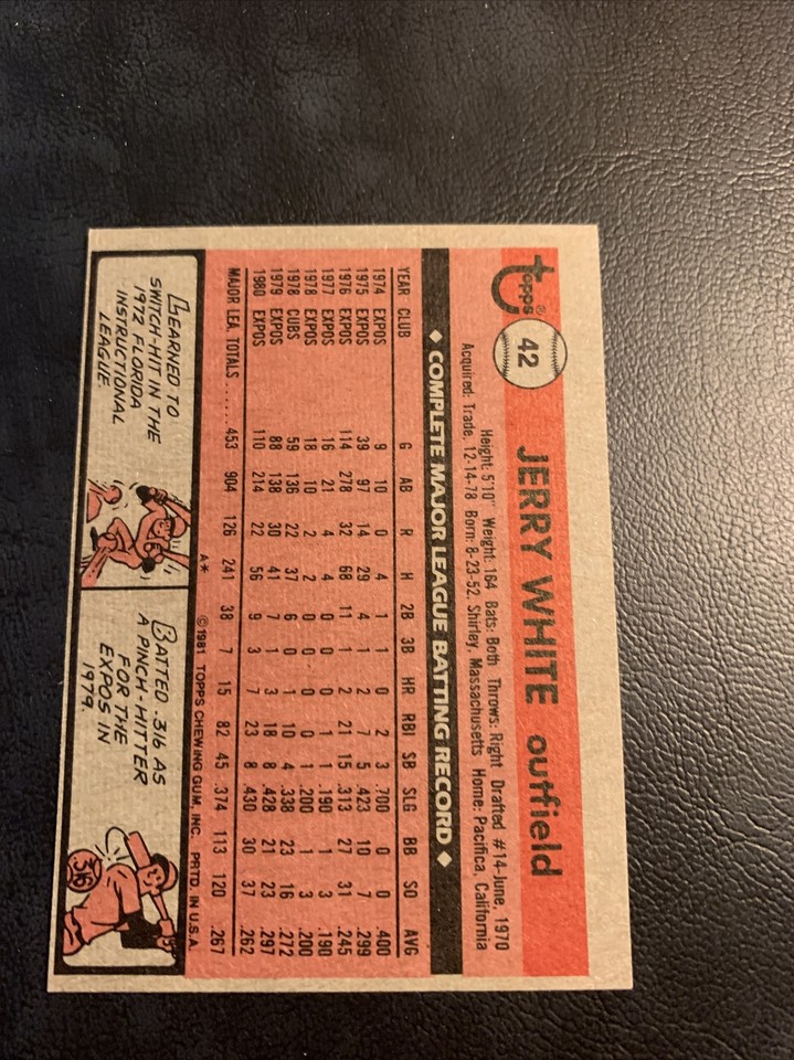 #42 Jerry white Montreal expos 1981 Topps Baseball Card Cb15 | eBay