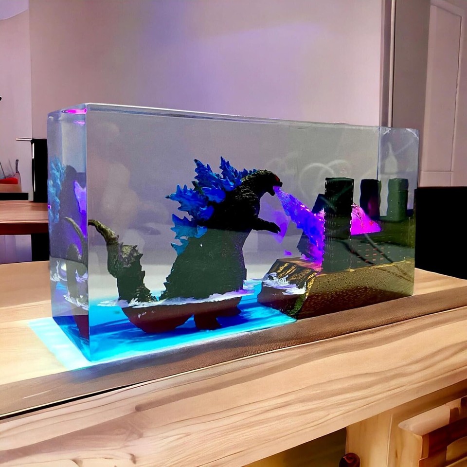 Godzilla Monster Diorama Epoxy Resin Lamp Night Light Handmade Home ...