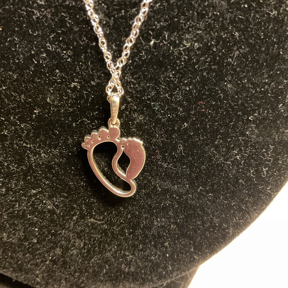 18" STERLING SILVER NECKLACE w/ BABY FOOT PENDANT, CHARM .925 | eBay
