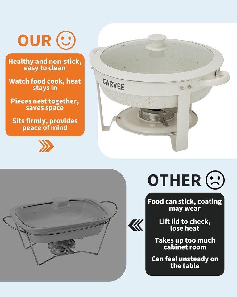 Chafing Dish Buffet Set, 6 Pack 5L White Maifanite-Coated Chafing ...