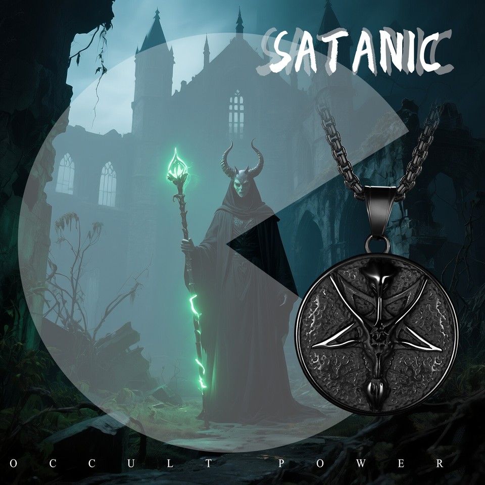 Men Teens Baphomet GOAT Sigil of Lucifer Coin Pendant Necklace Satanic ...