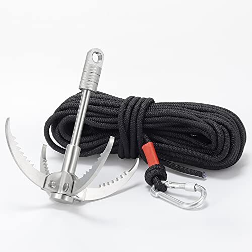 Large Grappling Hook with 65ft Rope 4-Claw Folding Stainless Steel ...