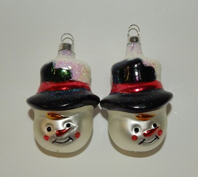 Pair of Figural Glass Snowman Head Christmas Ornaments | eBay