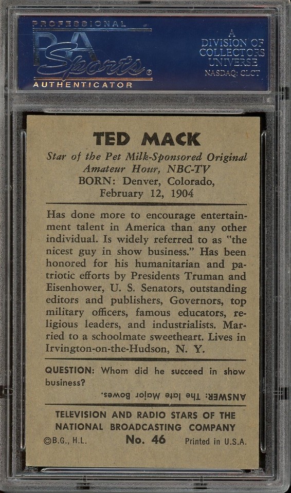 1953 TV & Radio NBC #46 Ted Mack PSA 8.5 | eBay