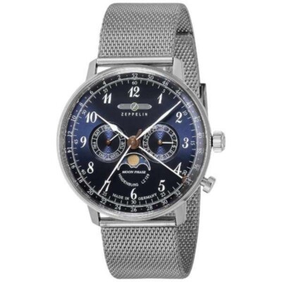Zeppelin 7036M3 LZ129 Hindenburg Moon Phase Blue Dial Watch New + Box ...