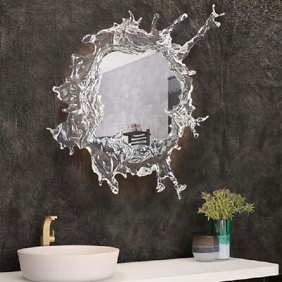 Modern Bathroom Water Splash Mirror, Unique Wall Accent Mirror with LED ...