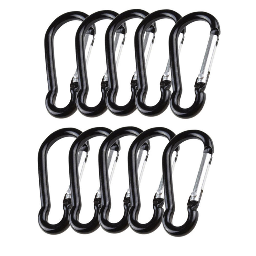 10 Mini Black Carabiners Camping Spring Clip Hook Keychain Key Ring ...