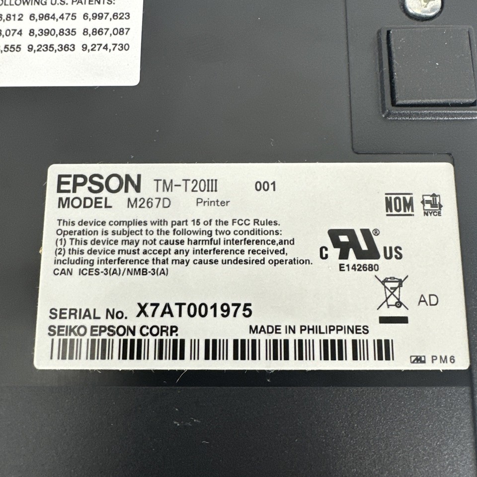 Epson TM-T20III USB Direct Thermal POS Receipt Printer Model M267D | eBay