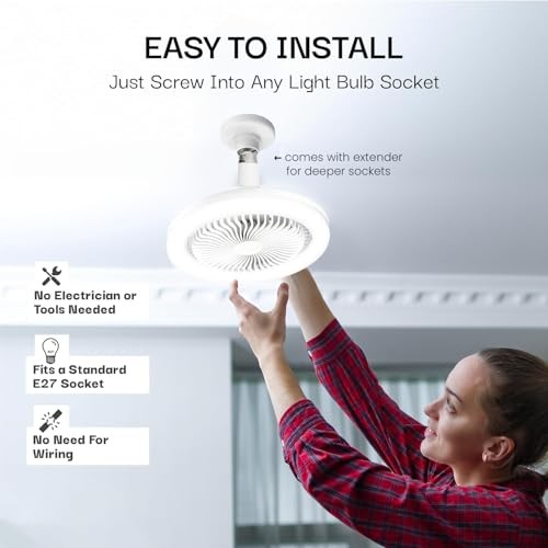 Bell+Howell Socket Air Wireless Ceiling Fan Light with Remote Control ...