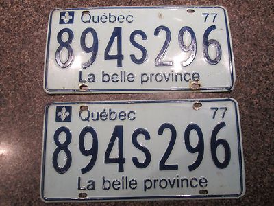 1977 Quebec La Belle Province License Plate Pair Set 894S296 | eBay