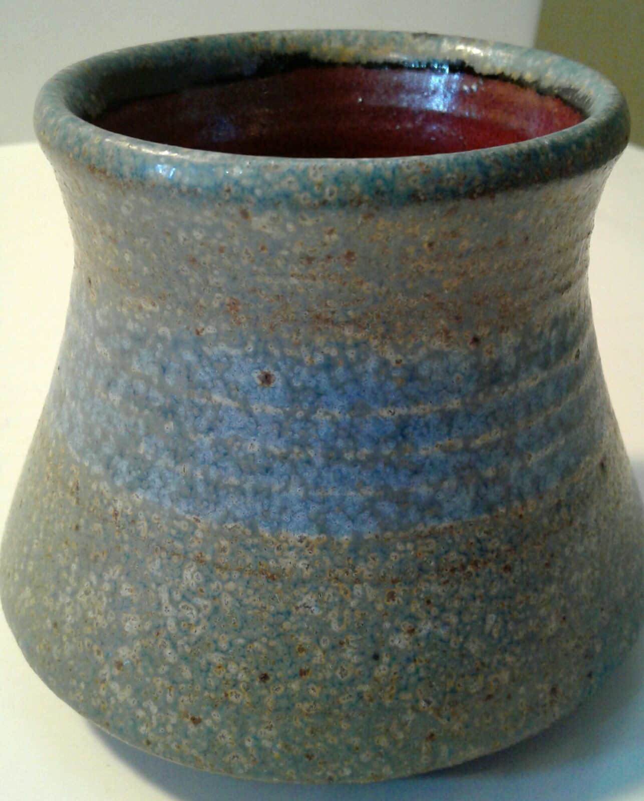 Mid century pottery Rosene Zaros nubby texture blue green vessel mug ...