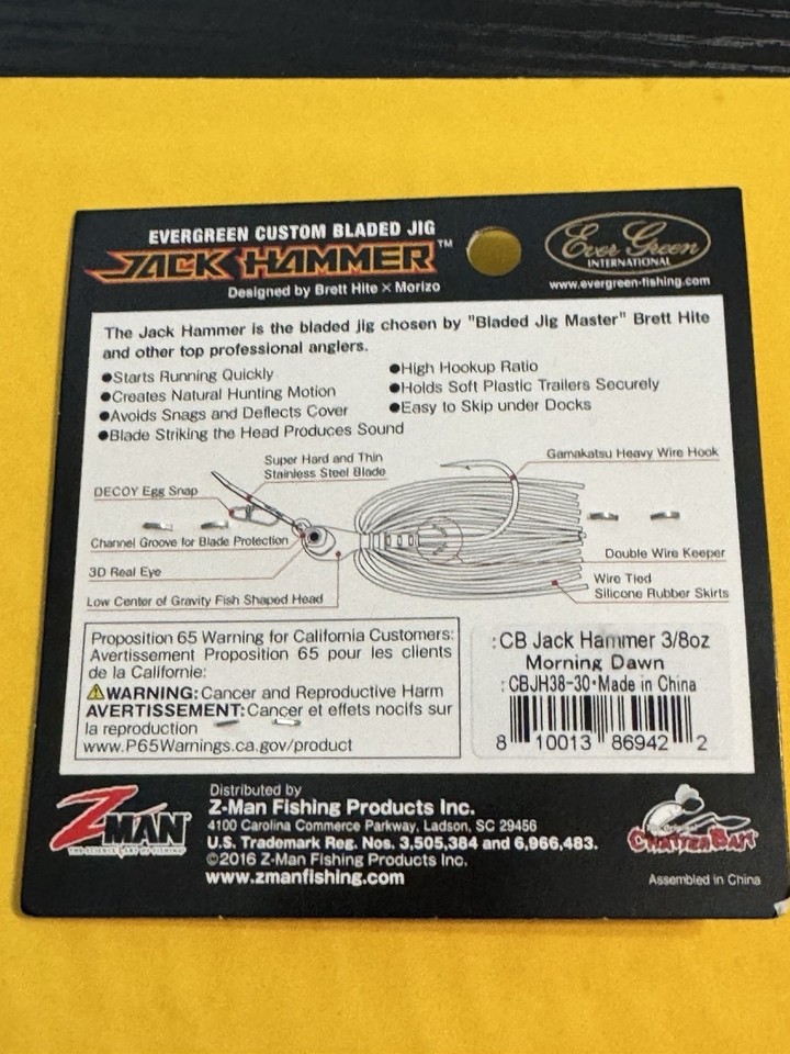 Z-man Jackhammer Chatterbait 3/8oz Morning Dawn | eBay