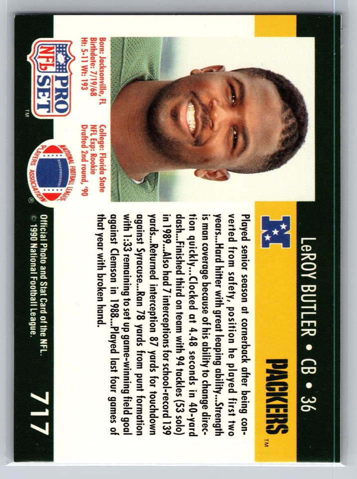 1990 Pro Set #717 LeRoy Butler Rookie HOF | eBay
