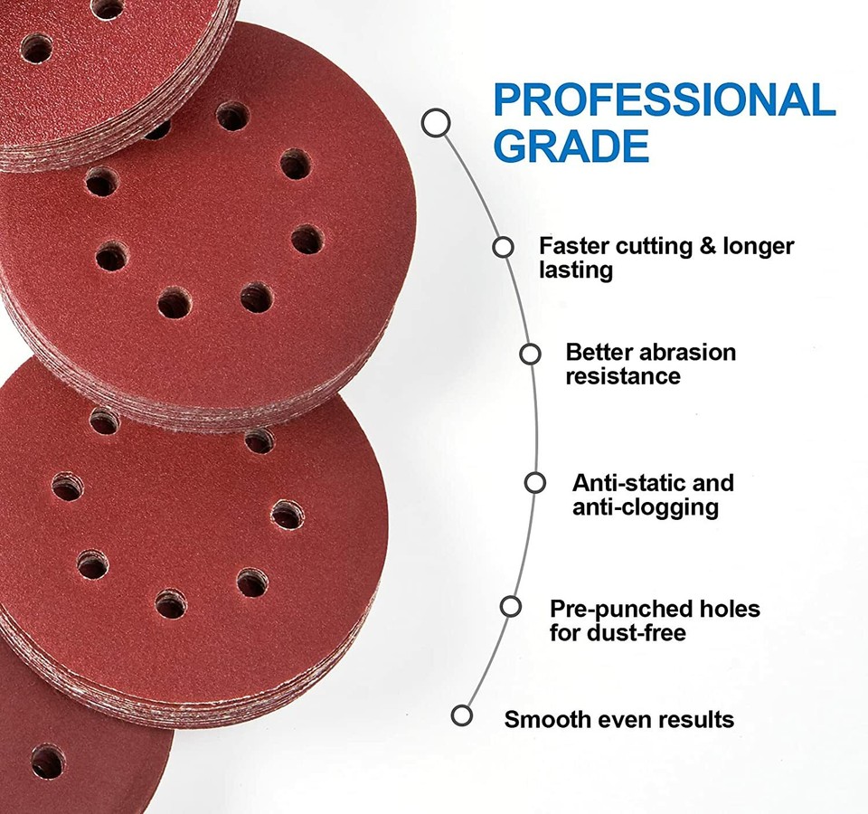 50PC 240 Grit Sanding Discs 5 in 8-Hole Hook Loop Orbital Sander ...