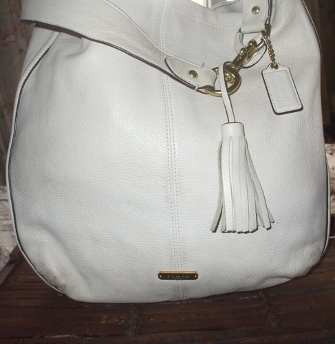 Coach beige leather large hobo boho hippie tassel shoulder bag tote ...